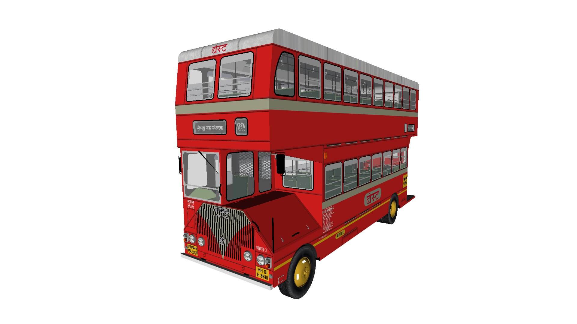Ashok Leyland Single Cabin Double Decker Bus - 3D Model by SLZ Roadstar