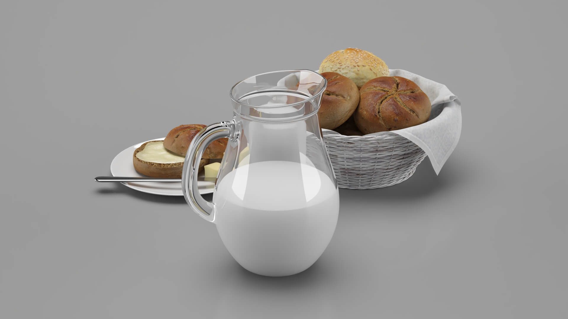 Buns and Milk - 3D Model by Smart3DModels