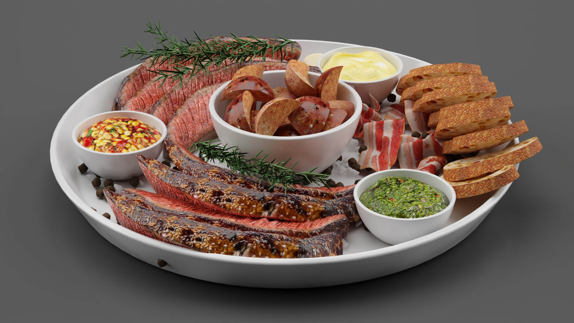 Meat Plate With Steak and Spices - 3D Model by Smart3DModels