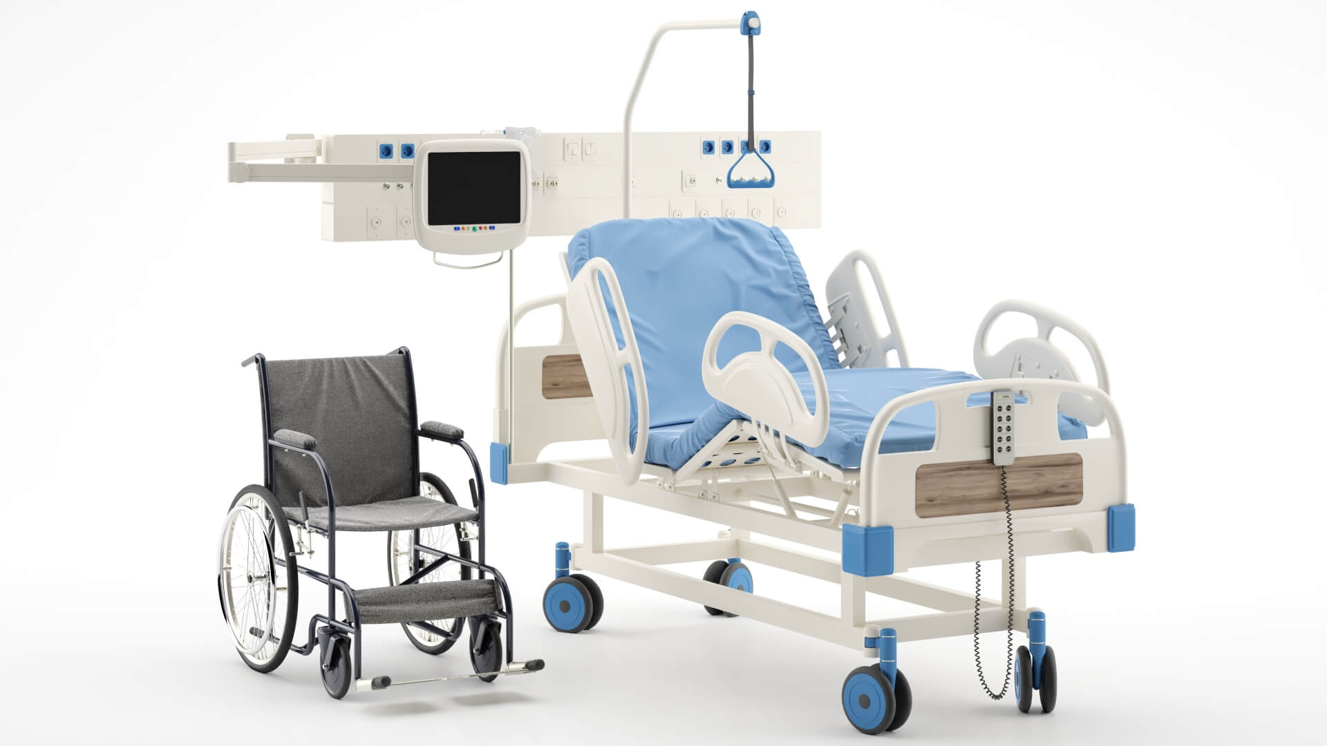 Medical Bed and Wheel Chair - 3D Model by Smart3DModels