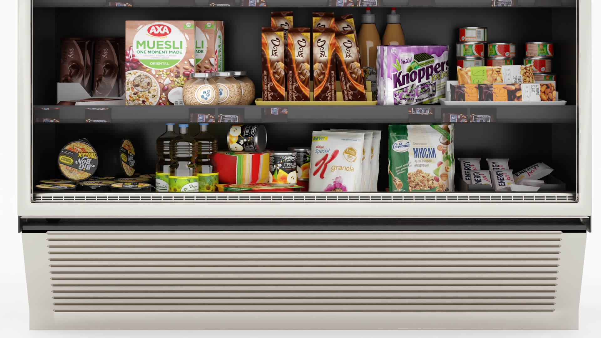 Showcase in a Supermarket With Sweets, Cereals and Snack - Free 3D ...