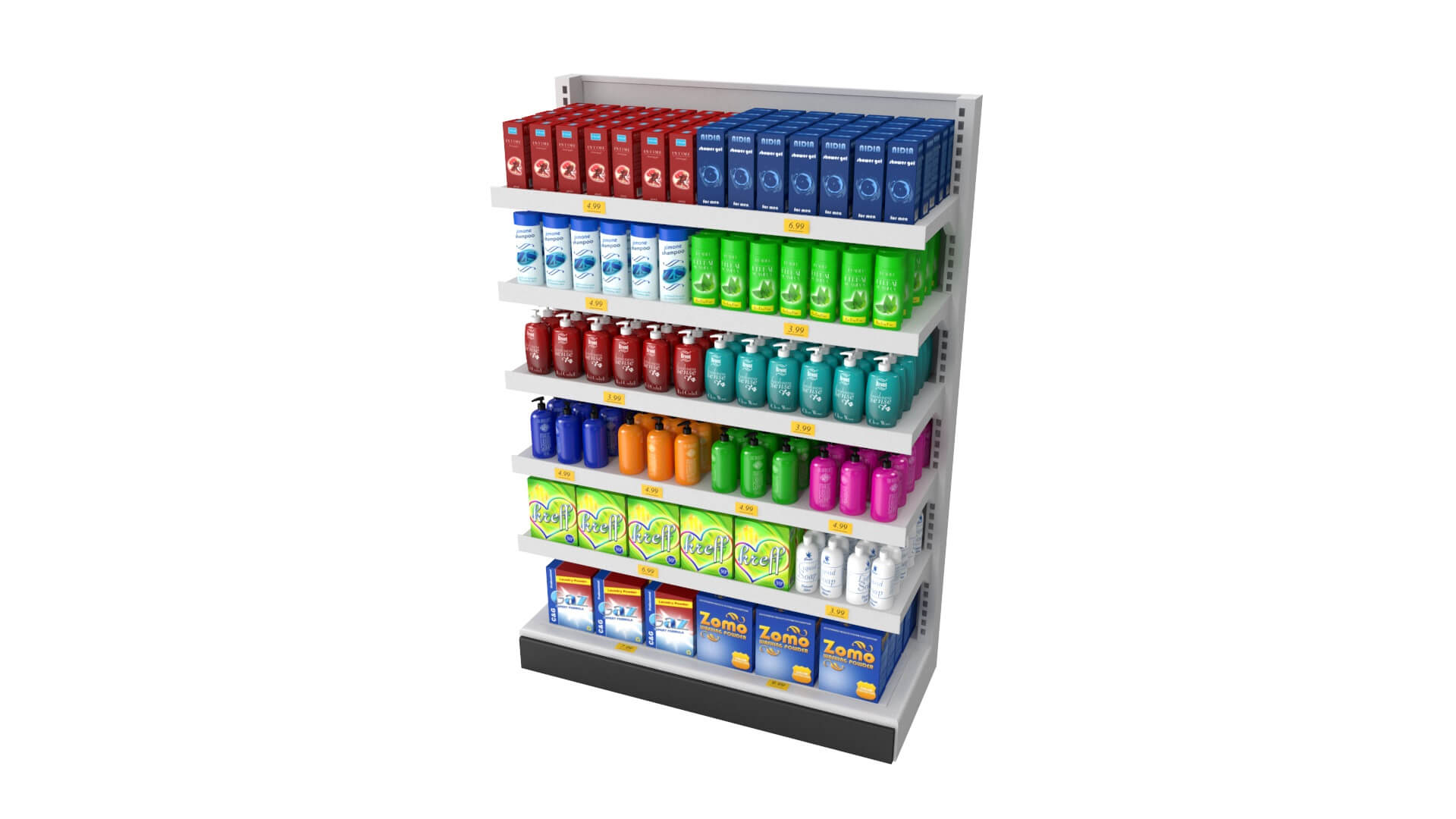 Supermarket Shampoos Shelf - 3D Model by Smart3DModels