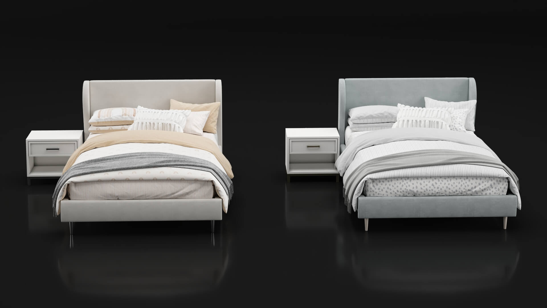 Wingback Upholstered Bed - 3D Model by Smart3DModels