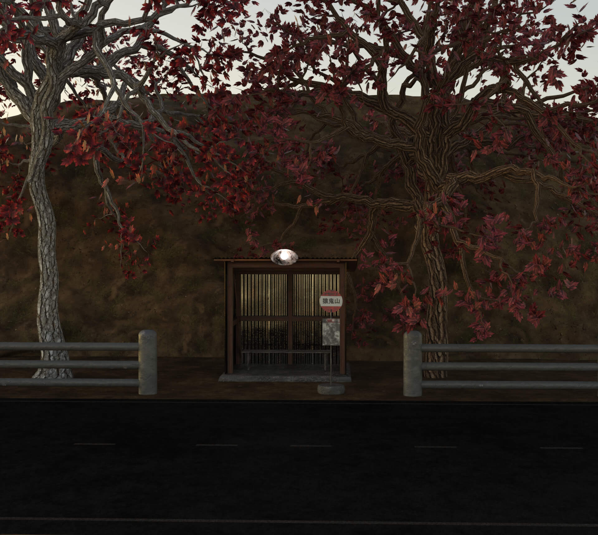 WIP 2 - Enkisan Bus Stop 3D Render by SnarlTheWerewolf