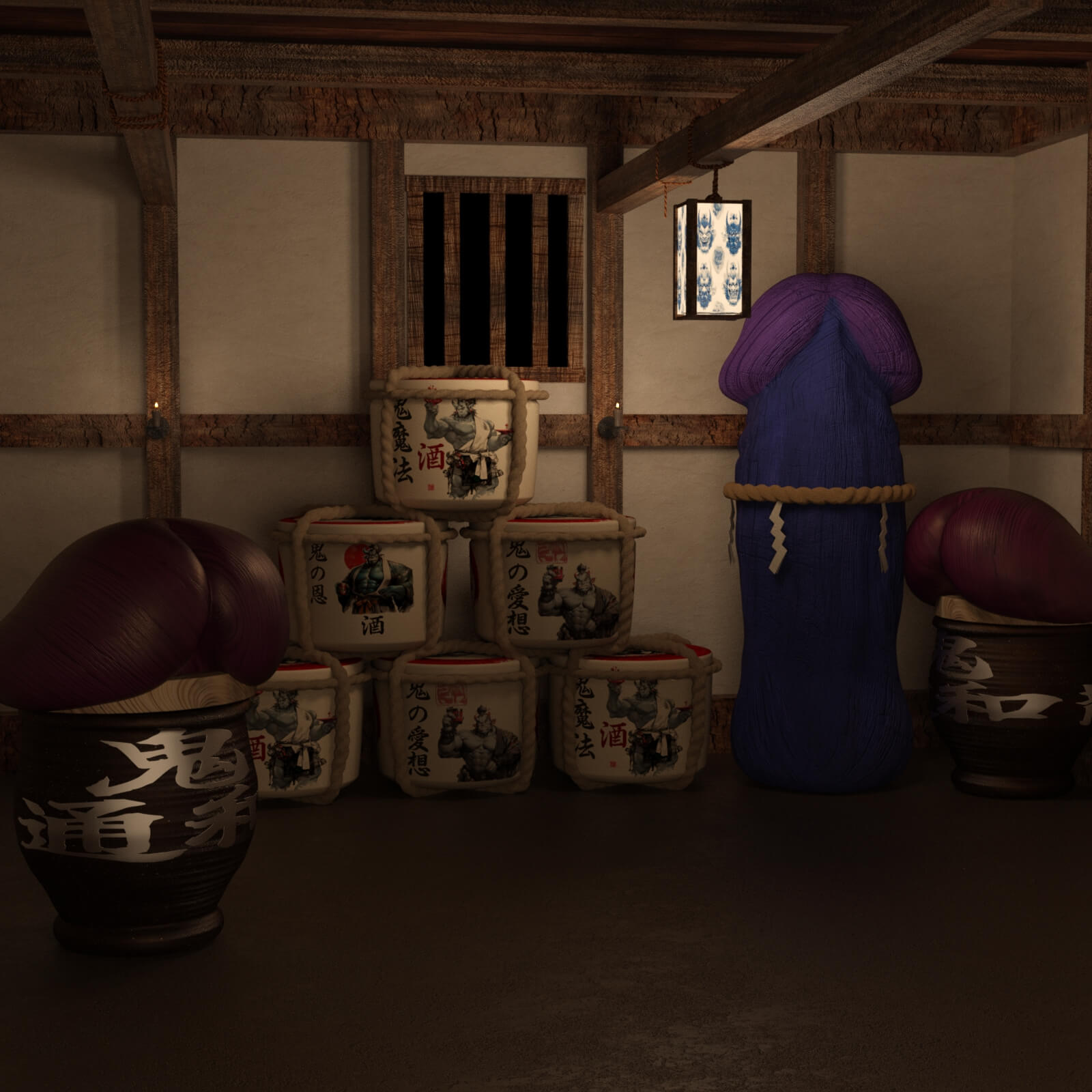 WIP 4 - Ecchi Edo Storehouse - More Props 3D Render