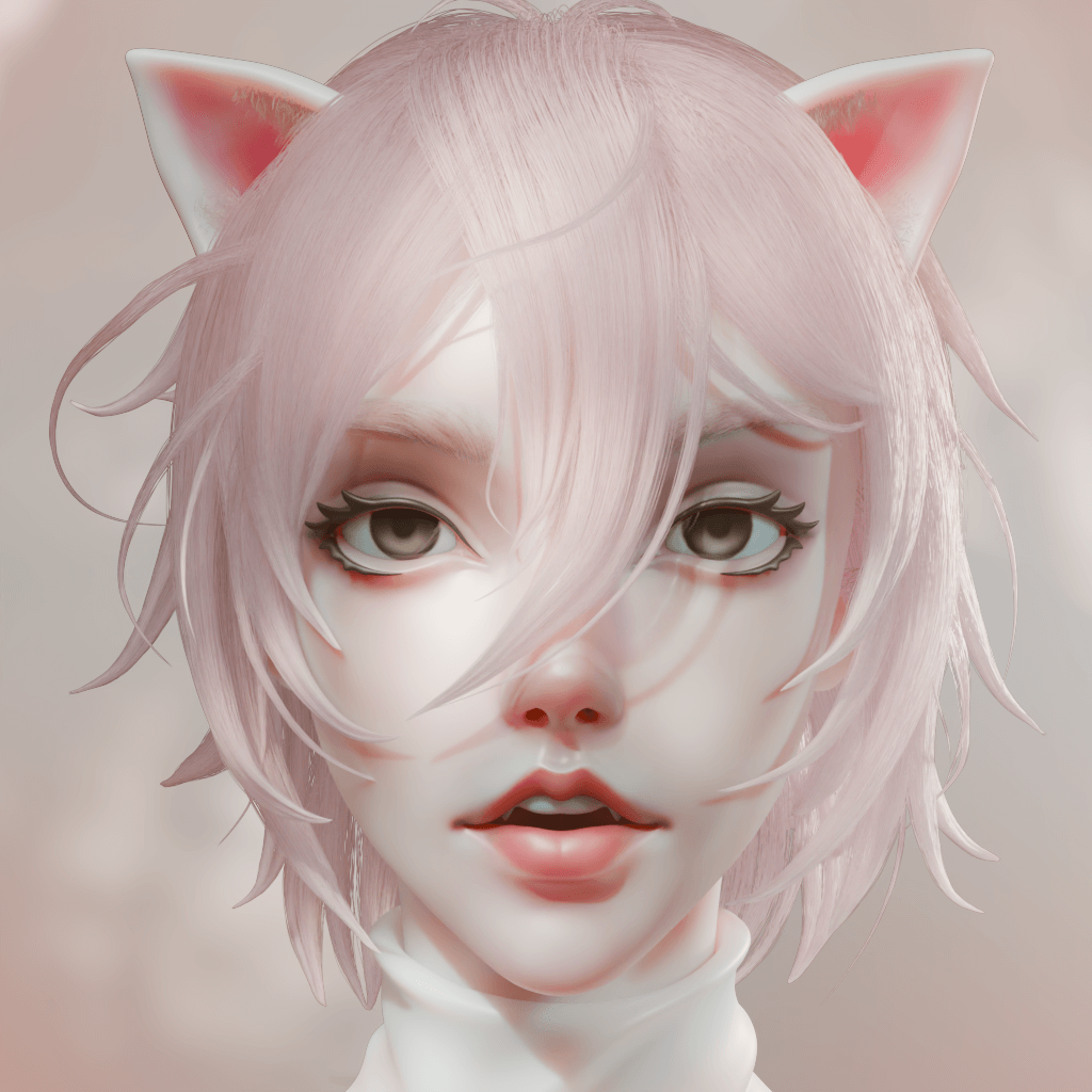 Stylized Catgirl Portrait 3D Render, Digital Art by SoiriNeko