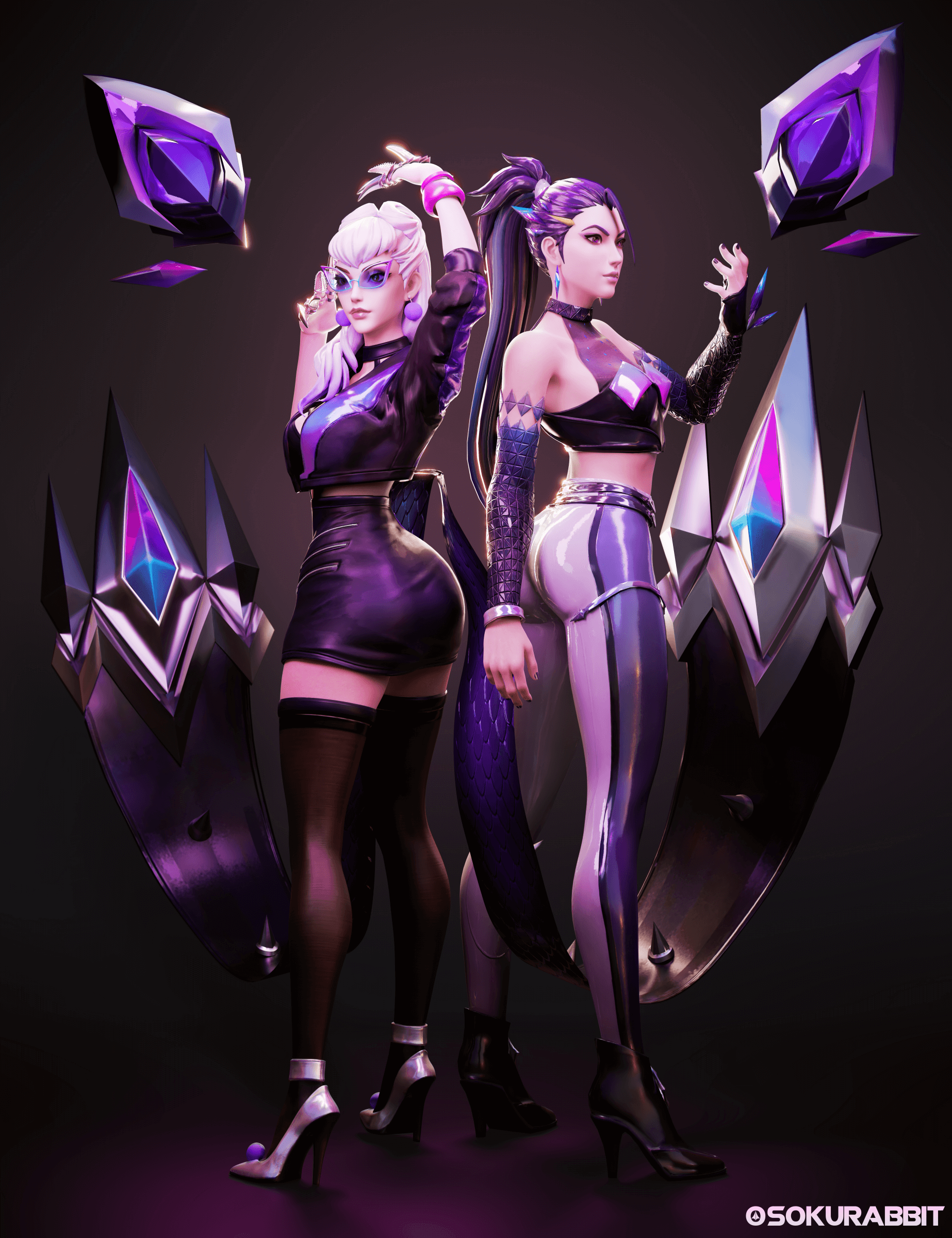 KDA Eve And Kai'Sa Poster 3D Render, Digital Art by SokuRabbit