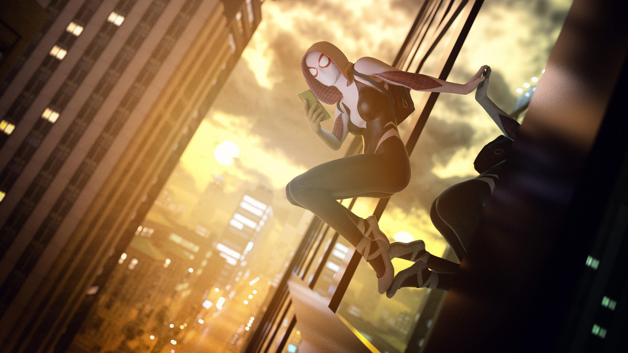 Spider-Gwen Texting 3D Render | RenderHub Gallery