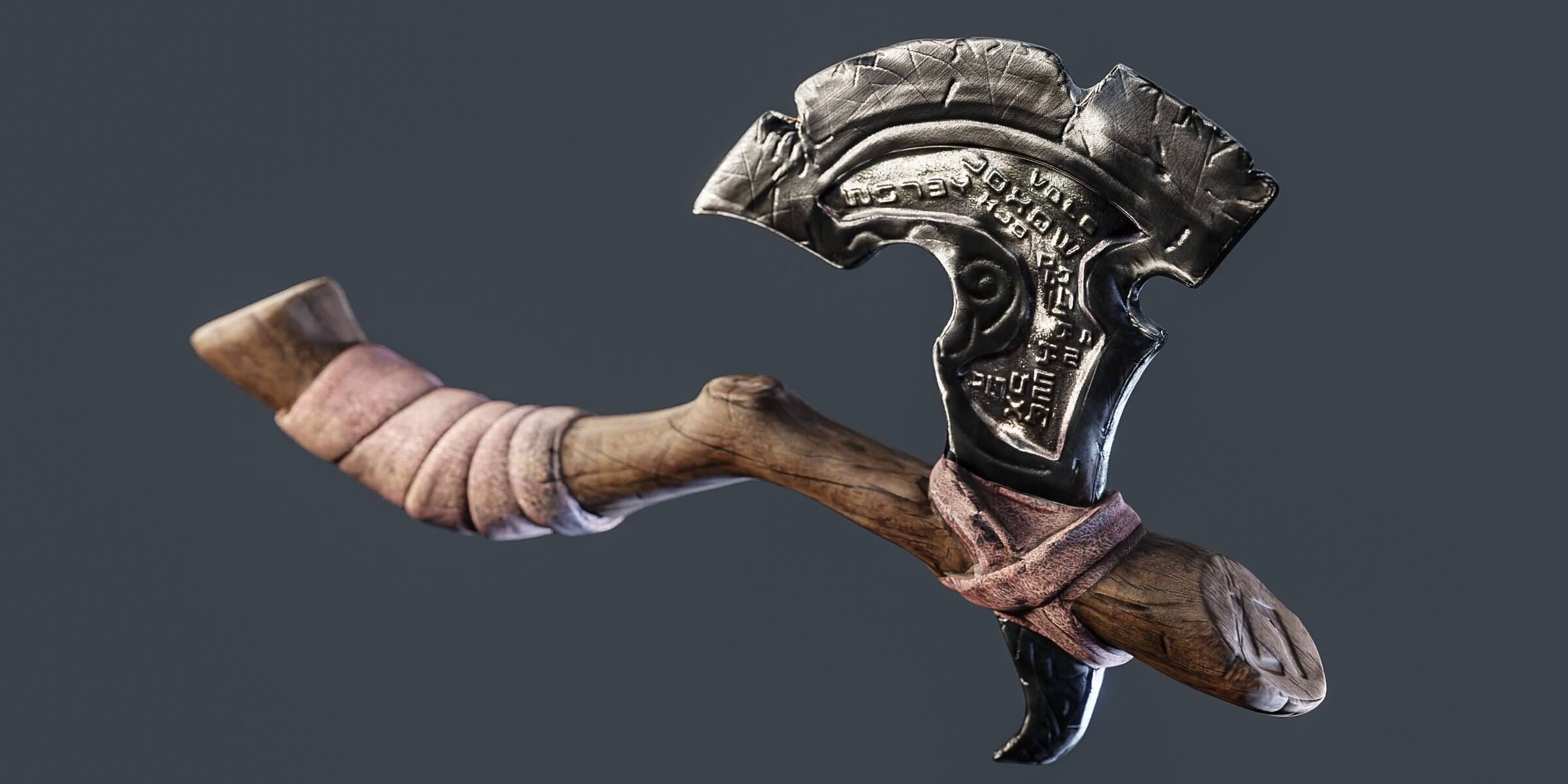 Carved Runed Worn Hand Axe - 3D Model by sono2000