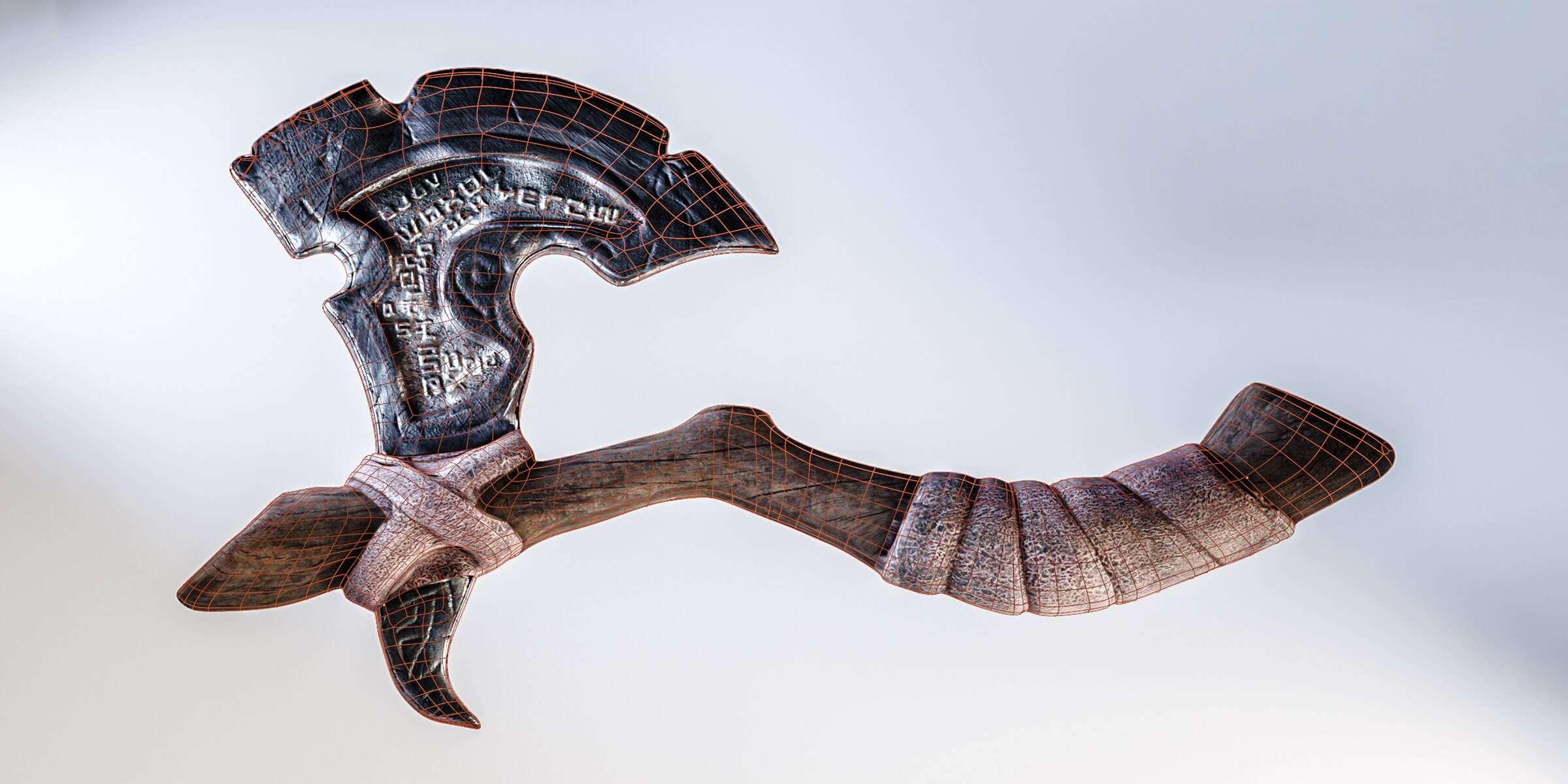 Carved Runed Worn Hand Axe - 3D Model by sono2000