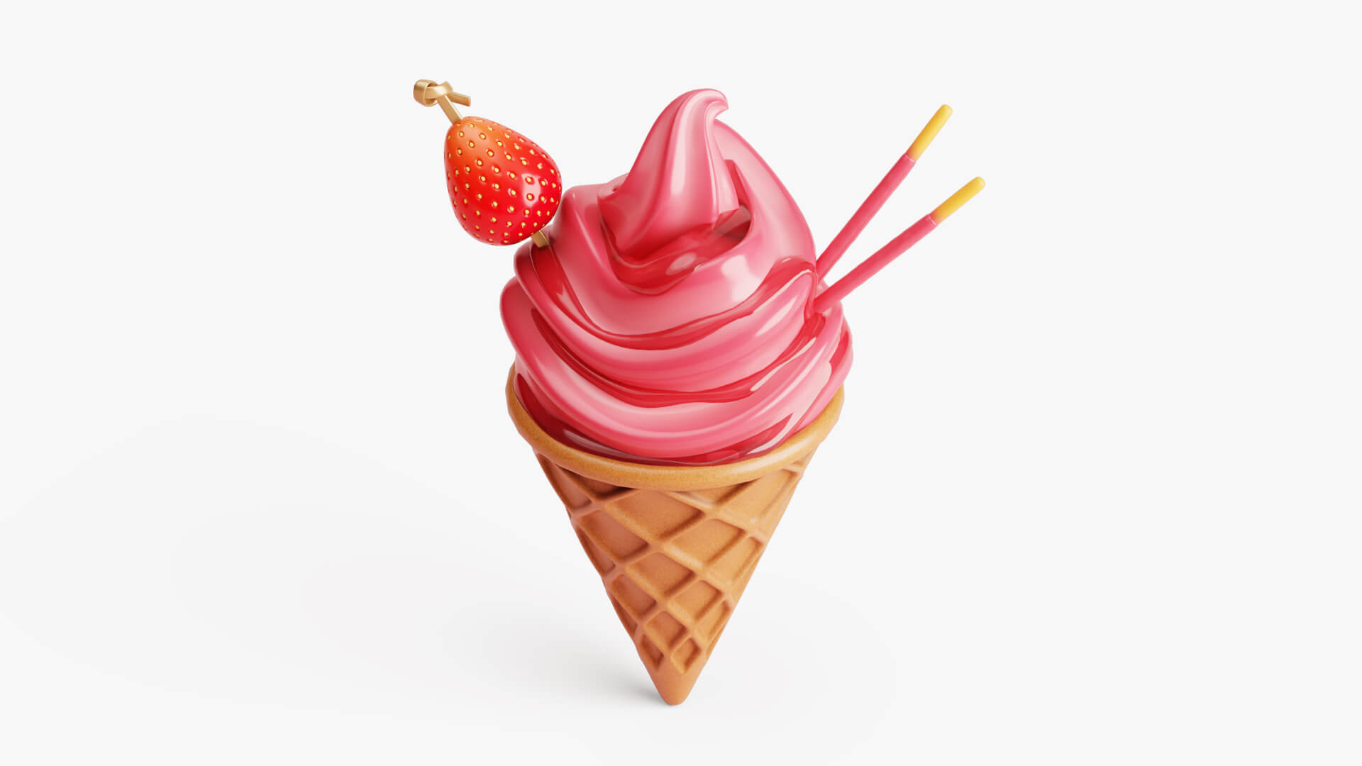 Strawberry Ice Cream Cone 3D Model by SoulDELF