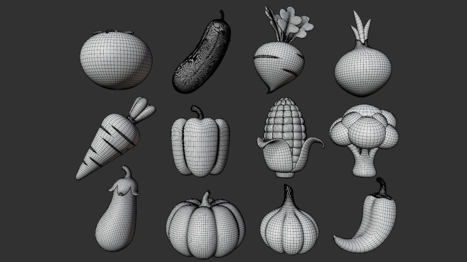 Stylized Fruits and Vegetables Pack - 3D Model by SoulDELF