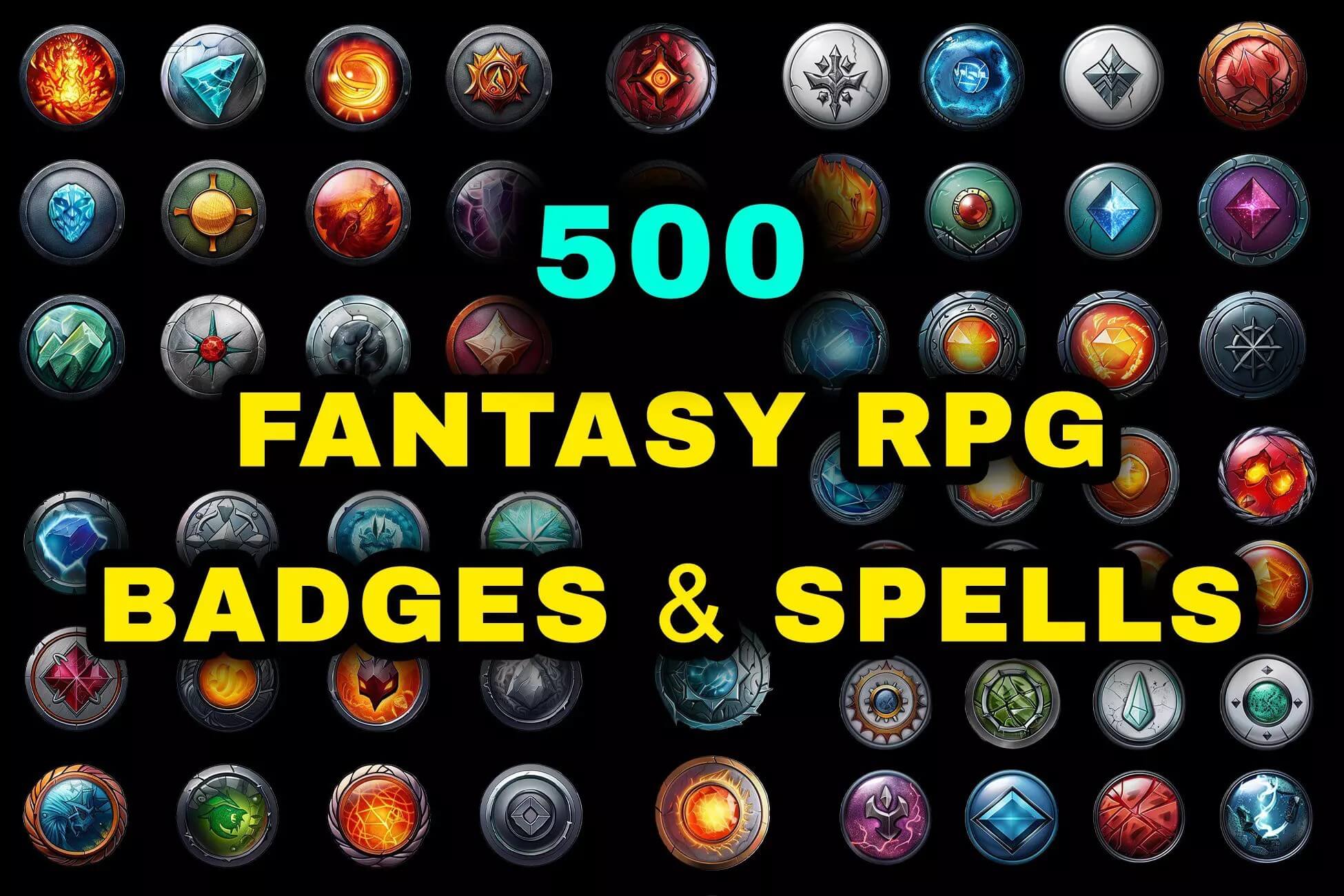 500 Fantasy Badges and Spells - 2D Game Asset by SoundPro