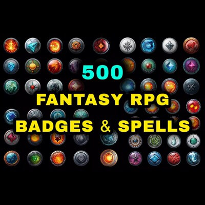 500 Fantasy Badges and Spells - 2D Game Asset by SoundPro