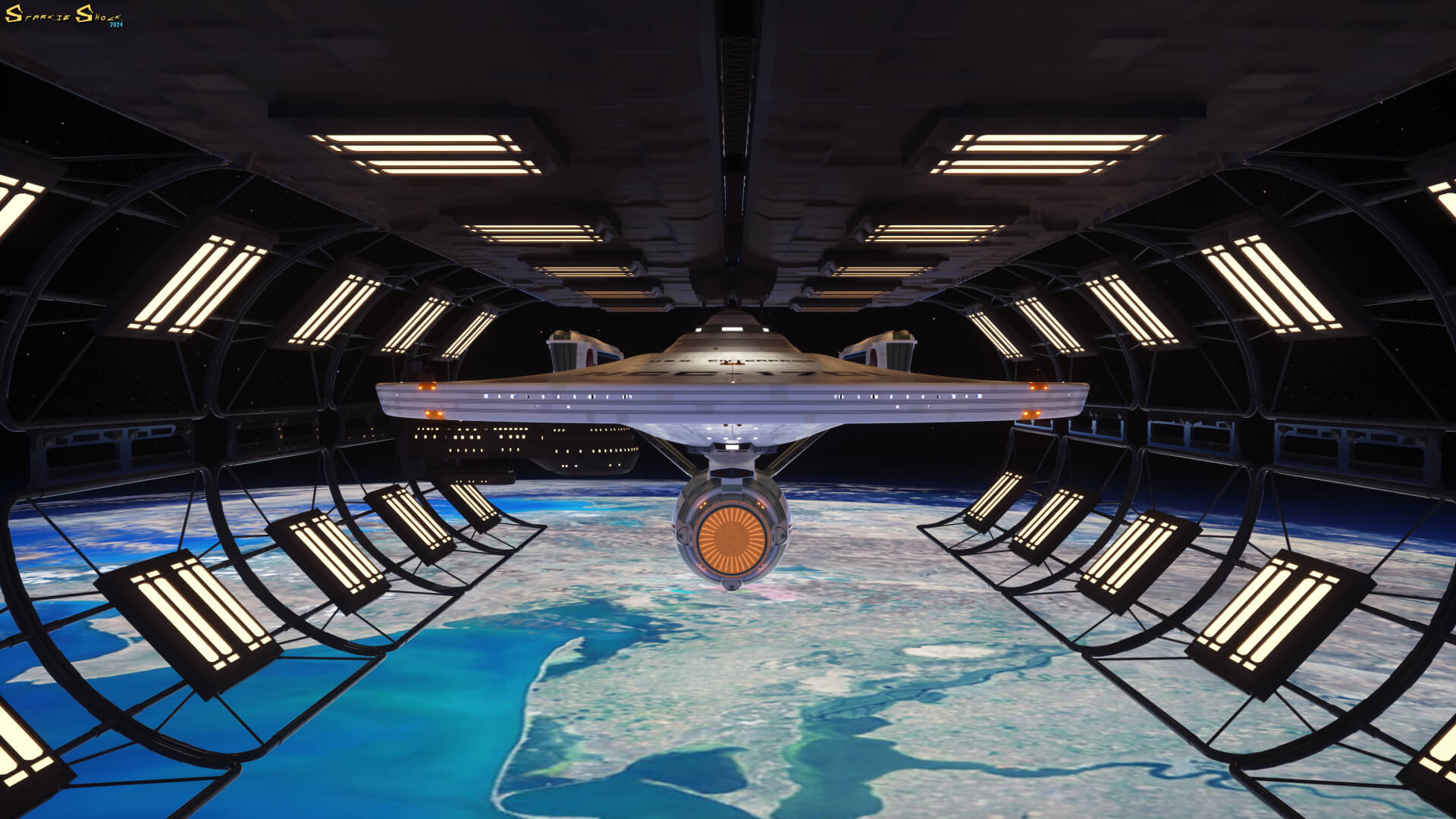 Enterprise in Earth Spacedock 1 by SparkieShock | RenderHub Wallpapers