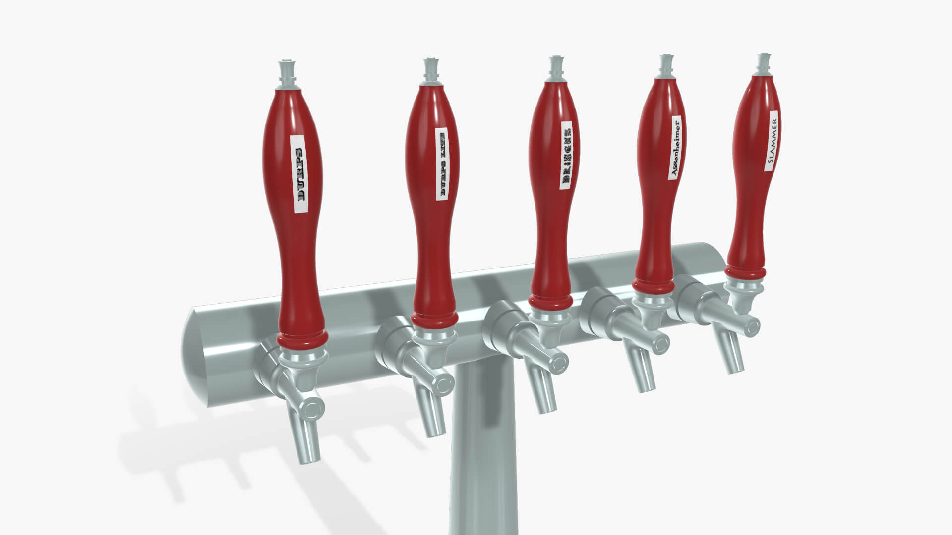 Beer Taps With Red Handles - 3D Model by SpiritSwitchboard