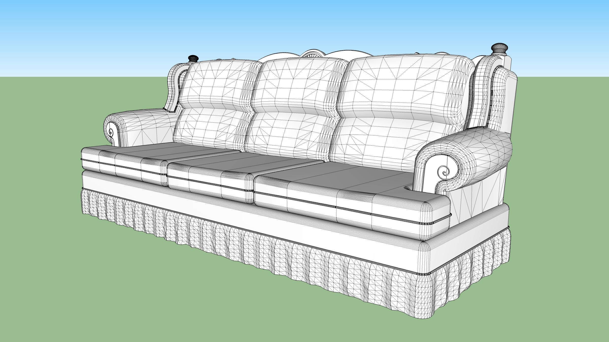 Couch With Blue Fabric and Wood Trim - 3D Model by SpiritSwitchboard