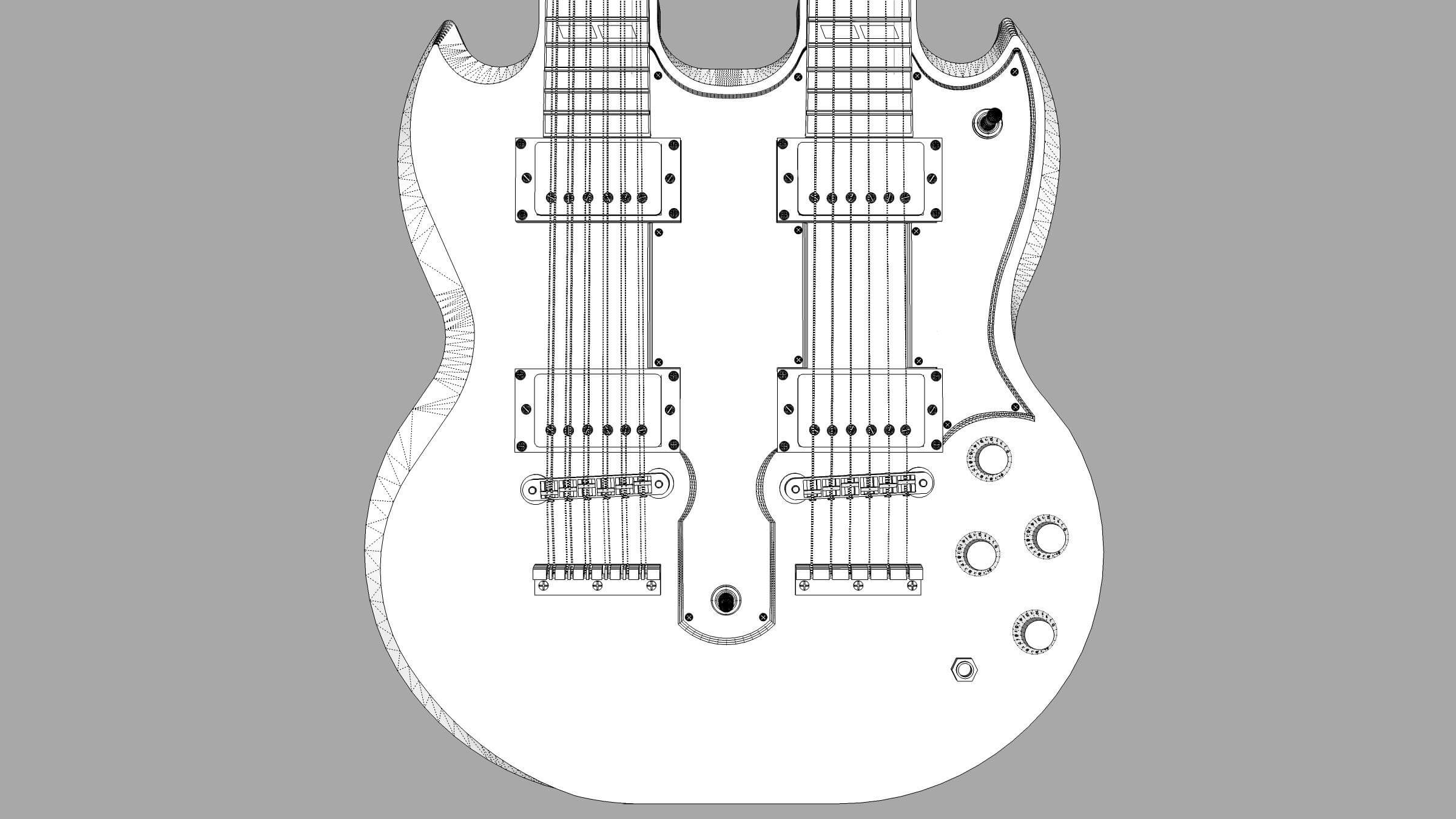 Gibson Double Neck Guitar With Black Finish - 3D Model by SpiritSwitchboard