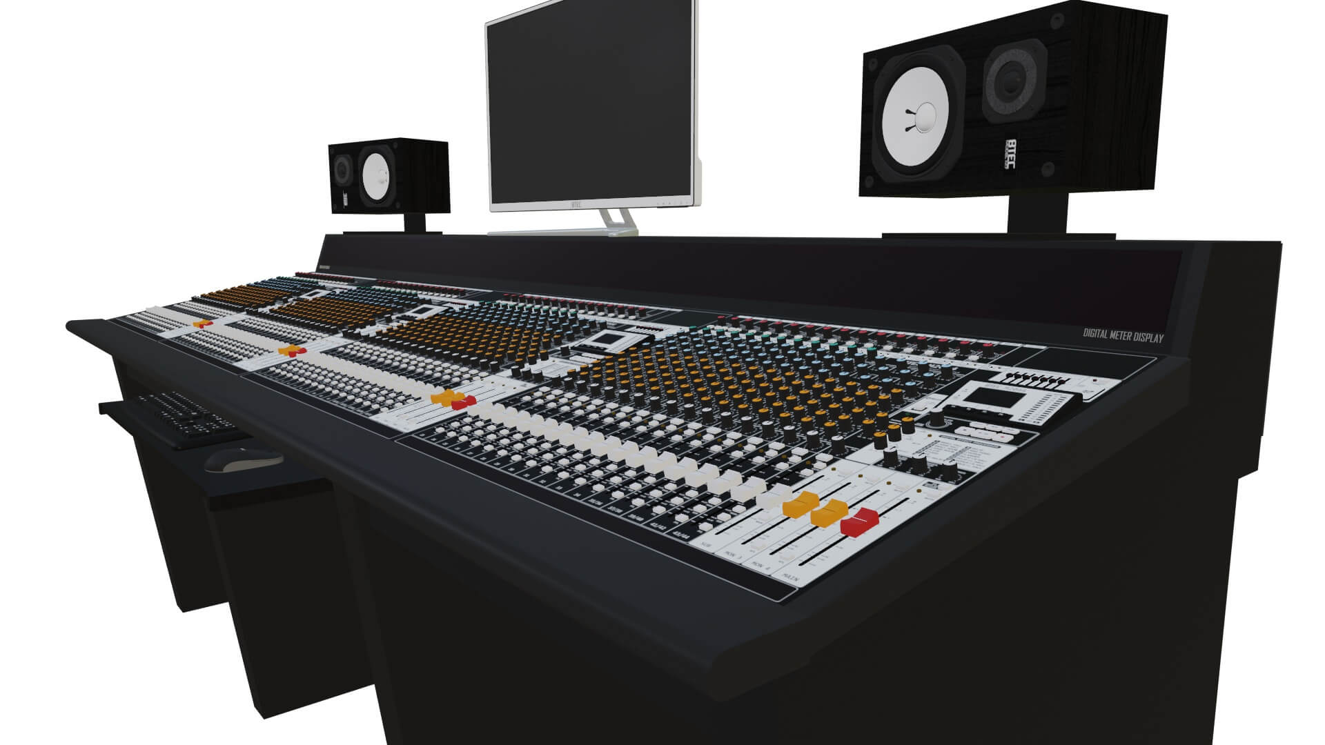 Recording Studio Mixing Desk With Monitors - 3D Model by SpiritSwitchboard