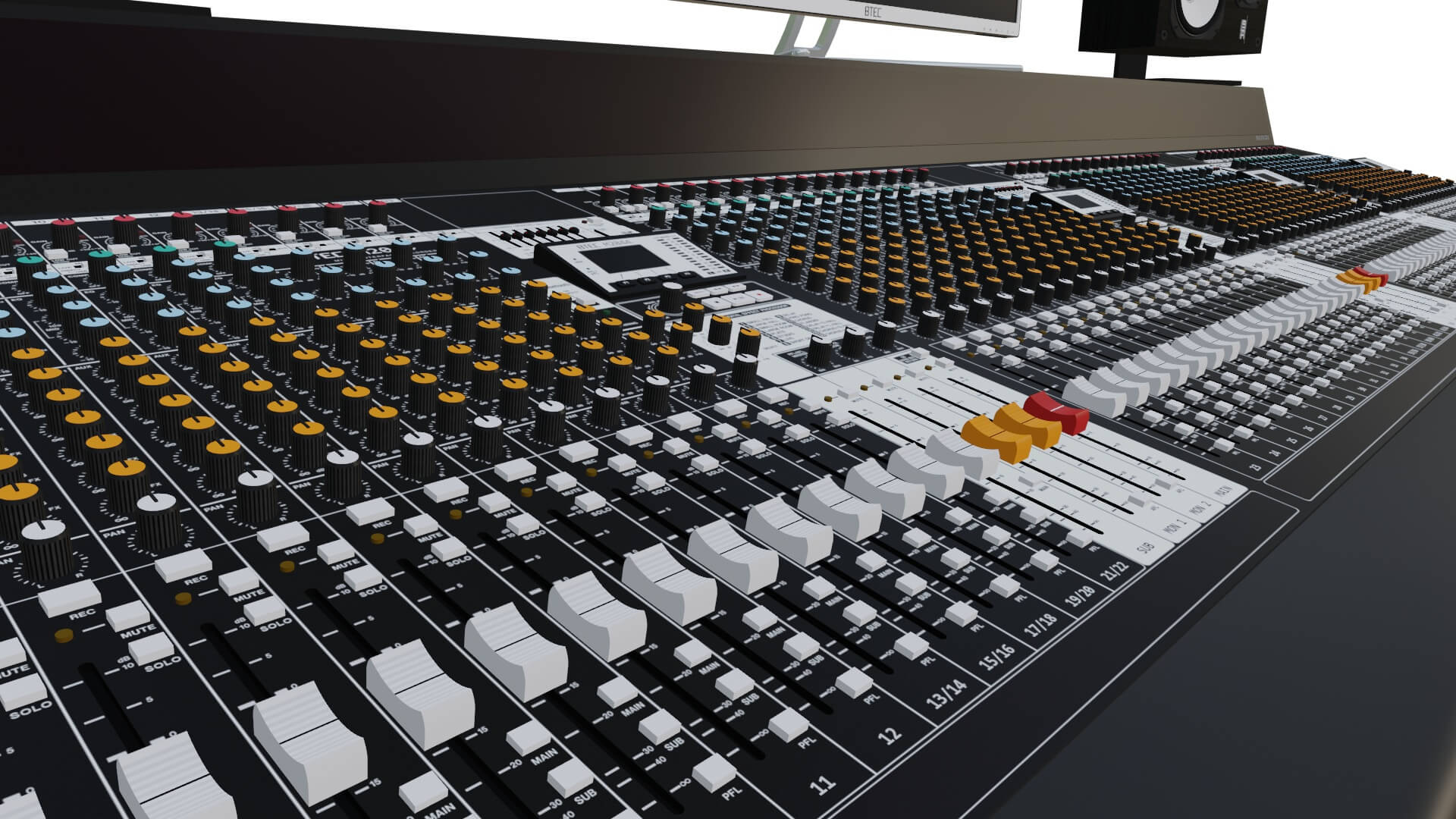 Recording Studio Mixing Desk With Monitors - 3D Model by SpiritSwitchboard