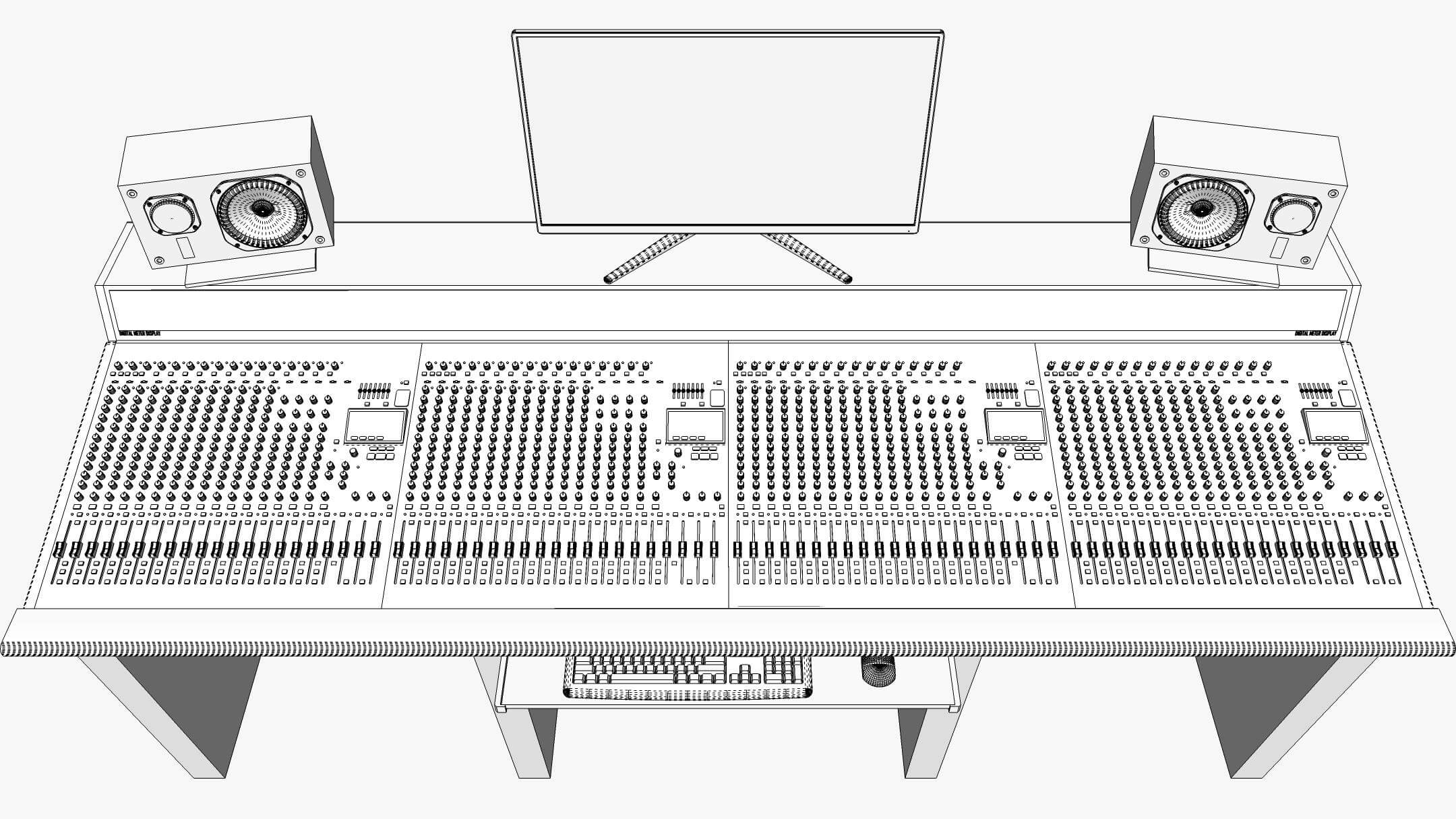 Recording Studio Mixing Desk With Monitors - 3D Model by SpiritSwitchboard