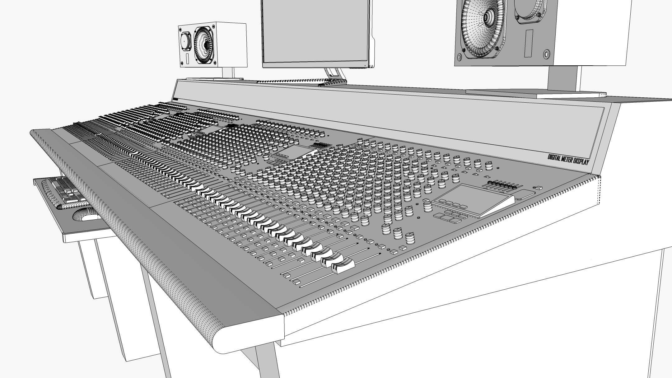 Recording Studio Mixing Desk With Monitors - 3D Model by SpiritSwitchboard