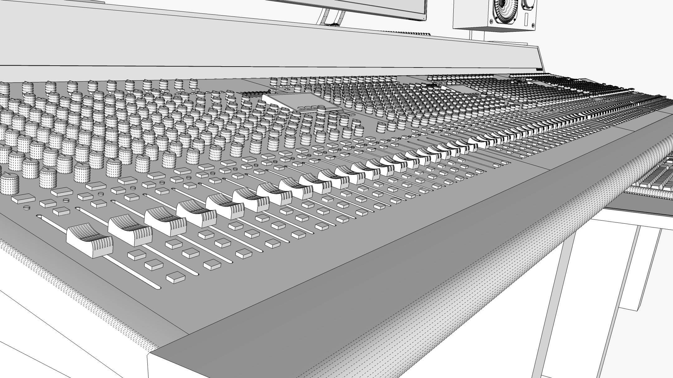 Recording Studio Mixing Desk With Monitors - 3D Model by SpiritSwitchboard