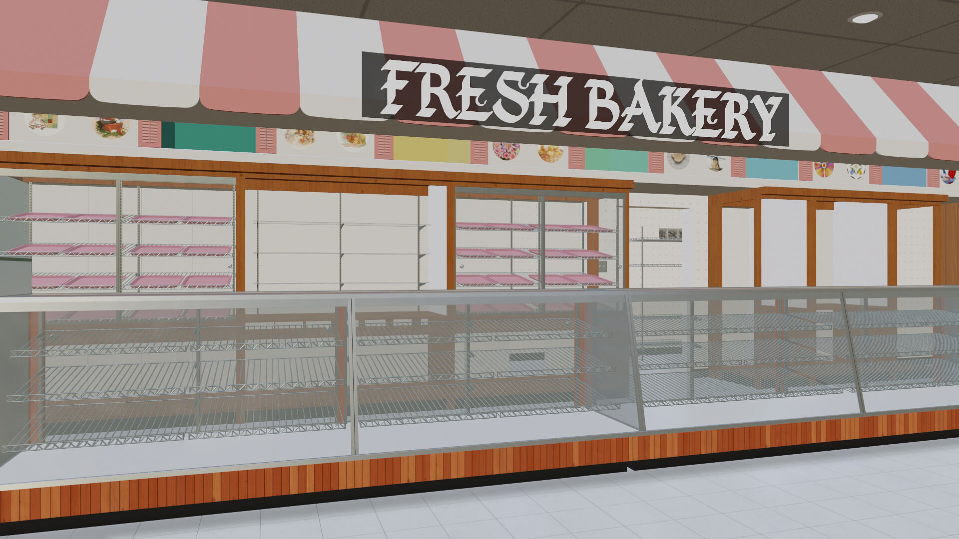 Retro Grocery Store With Bakery Deli and Pharmacy - 3D Model by ...
