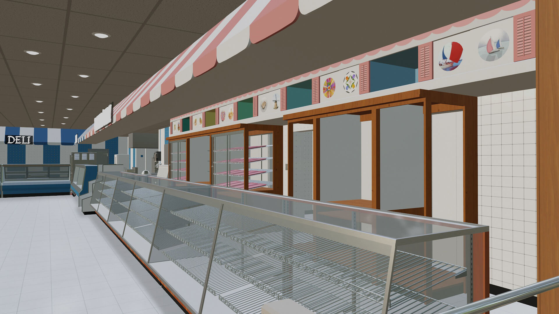 Retro Grocery Store With Bakery Deli and Pharmacy - 3D Model by ...