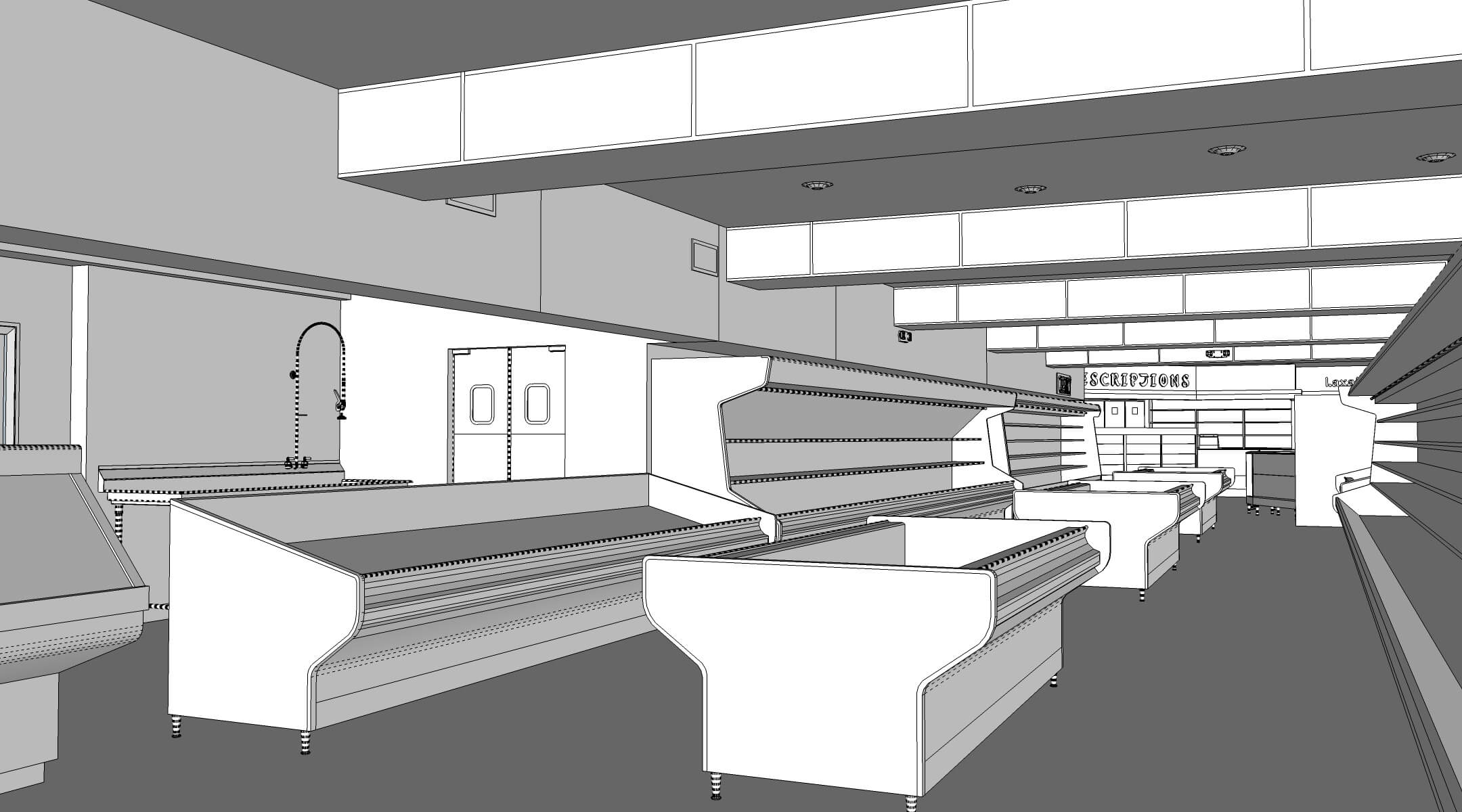 Retro Grocery Store With Bakery Deli and Pharmacy - 3D Model by ...