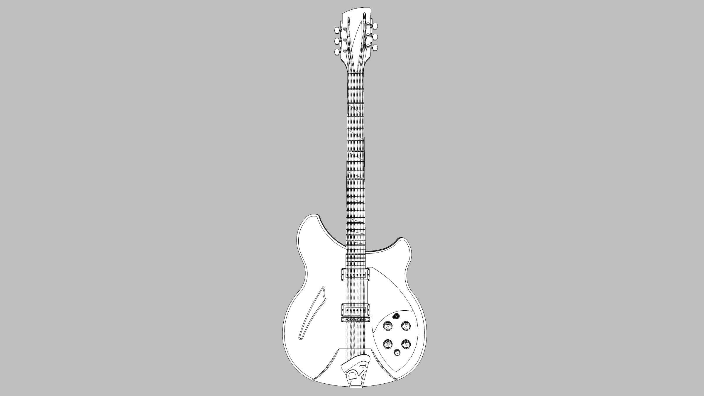 Rickenbacker 12 String Guitar - Tuxedo Finish 3D Model by SpiritSwitchboard