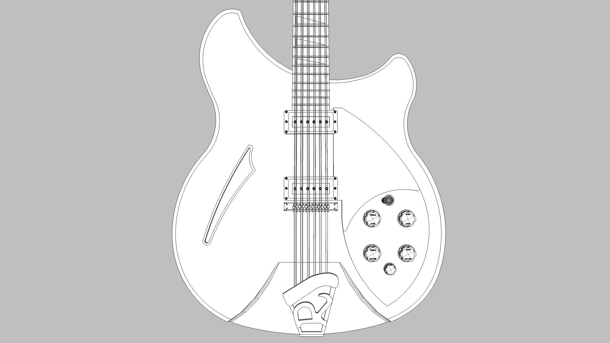 Rickenbacker 12 String Guitar - Tuxedo Finish 3D Model by SpiritSwitchboard