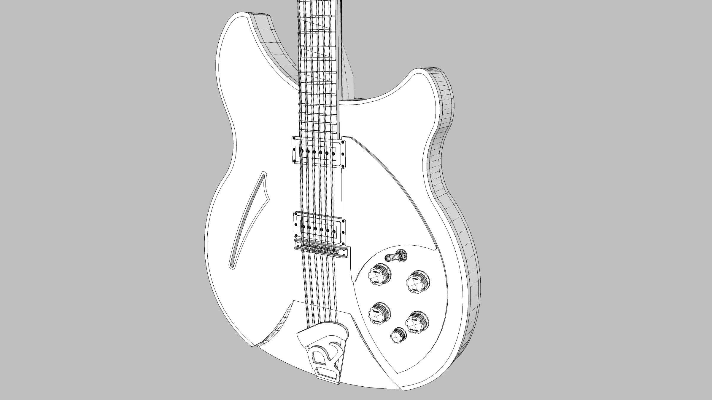 Rickenbacker 12 String Guitar - Tuxedo Finish 3D Model by SpiritSwitchboard