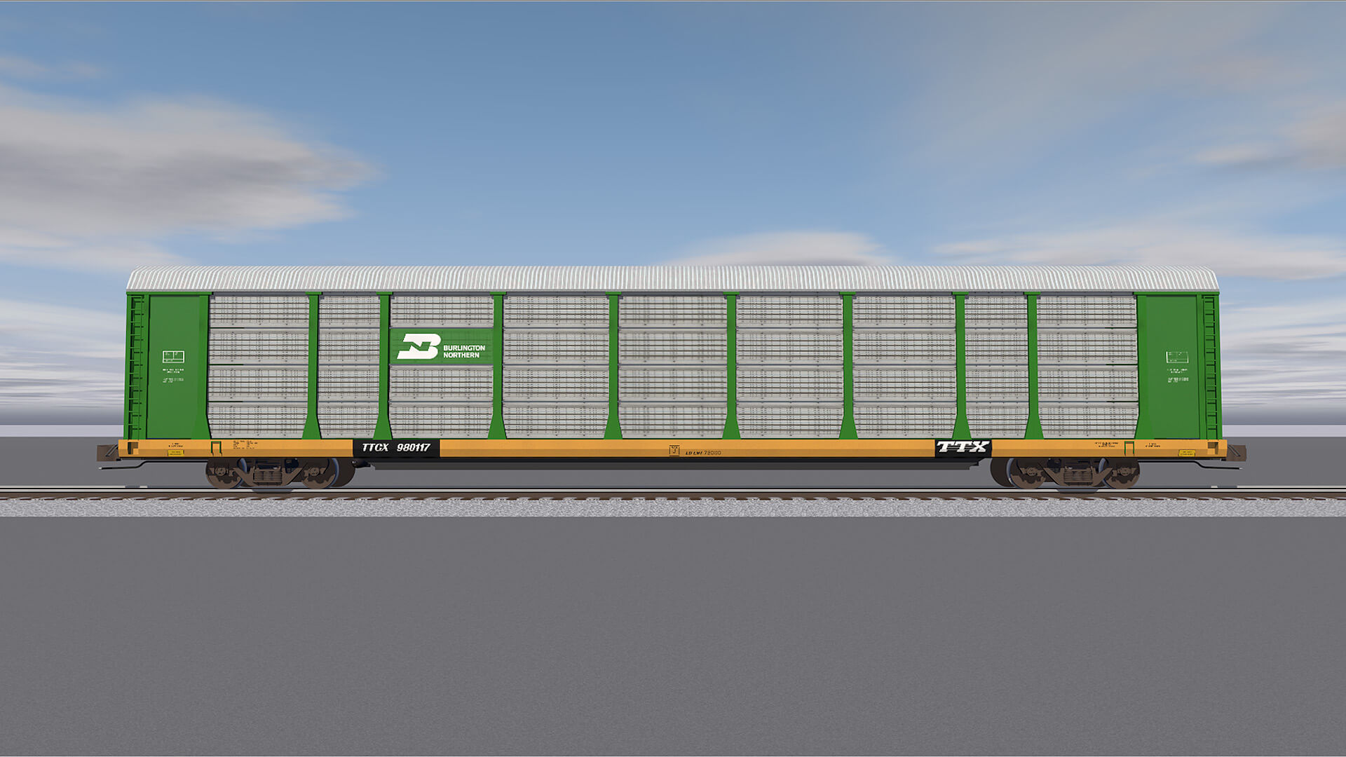 Train Car - Burlington Northern Autorack 3D Model by SpiritSwitchboard