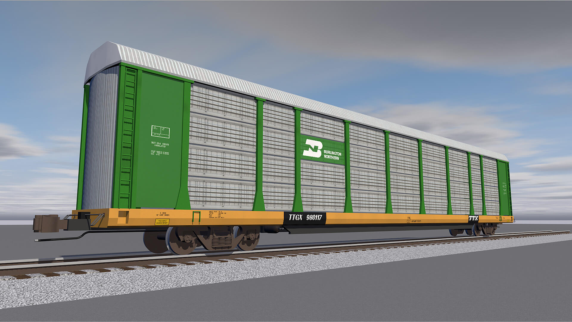 Train Car - Burlington Northern Autorack 3D Model by SpiritSwitchboard