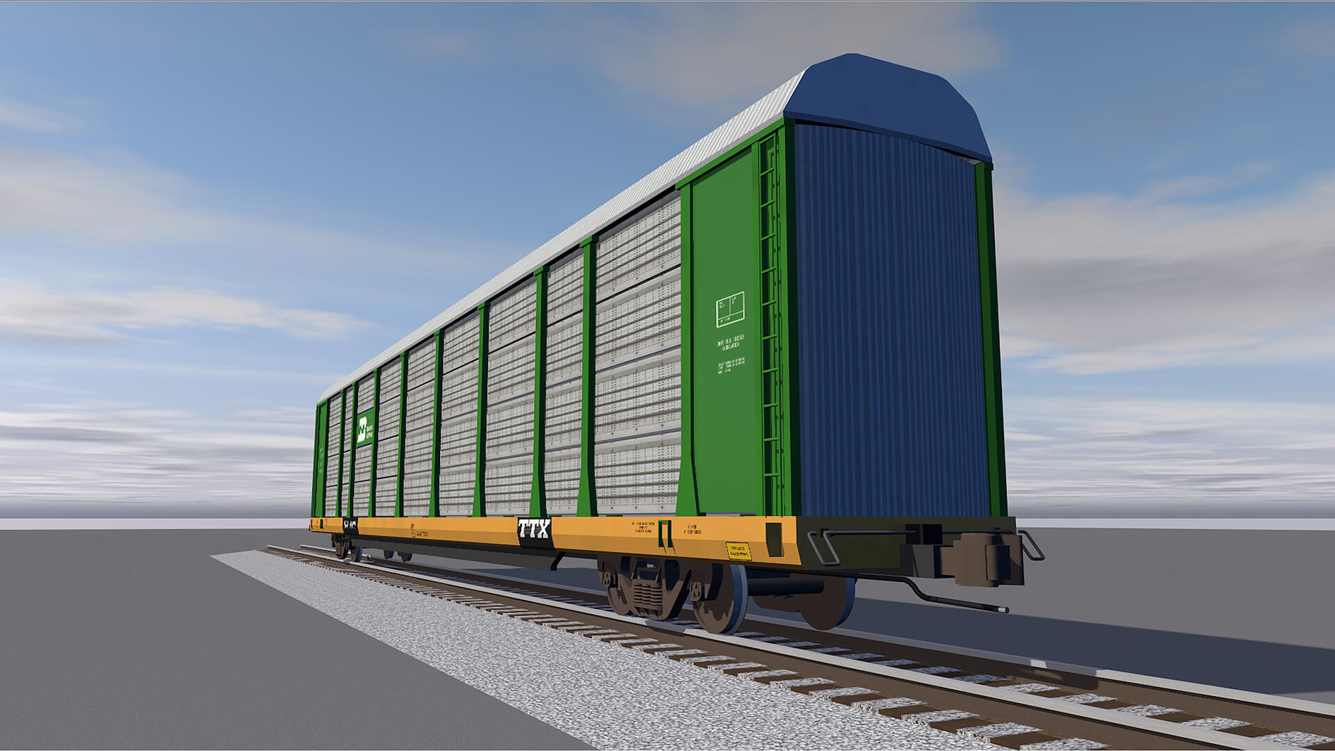 Train Car - Burlington Northern Autorack 3D Model by SpiritSwitchboard