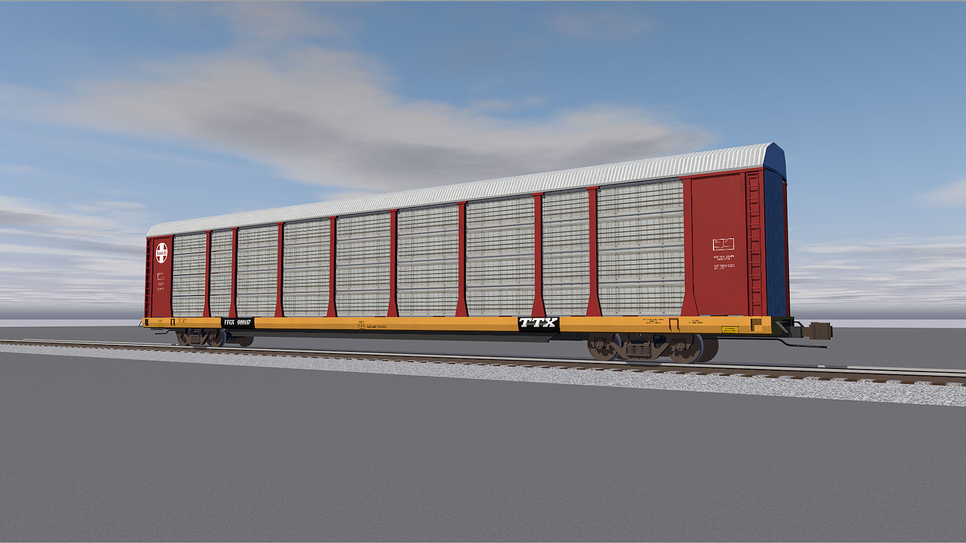 Train Car - Santa FE Autorack - Car Carrier 3D Model by SpiritSwitchboard