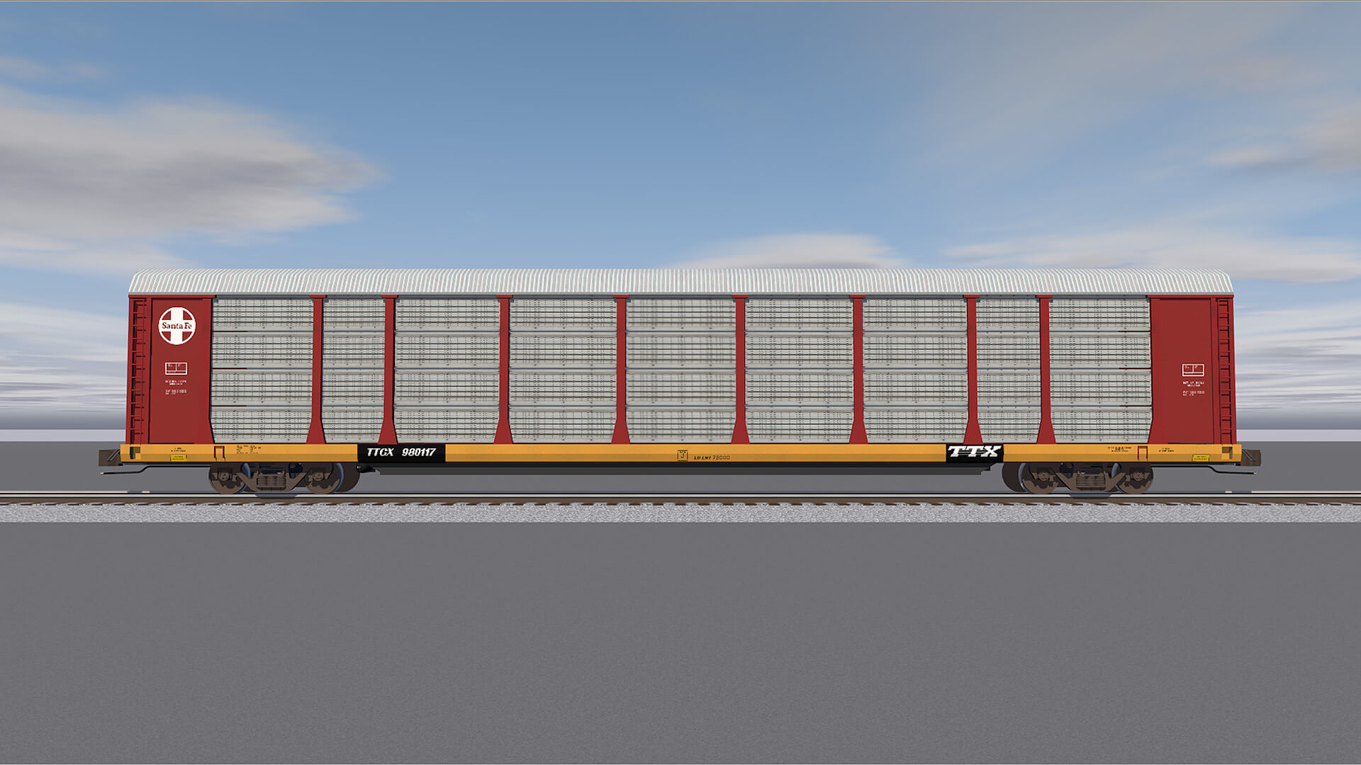 Train Car - Santa FE Autorack - Car Carrier 3D Model by SpiritSwitchboard