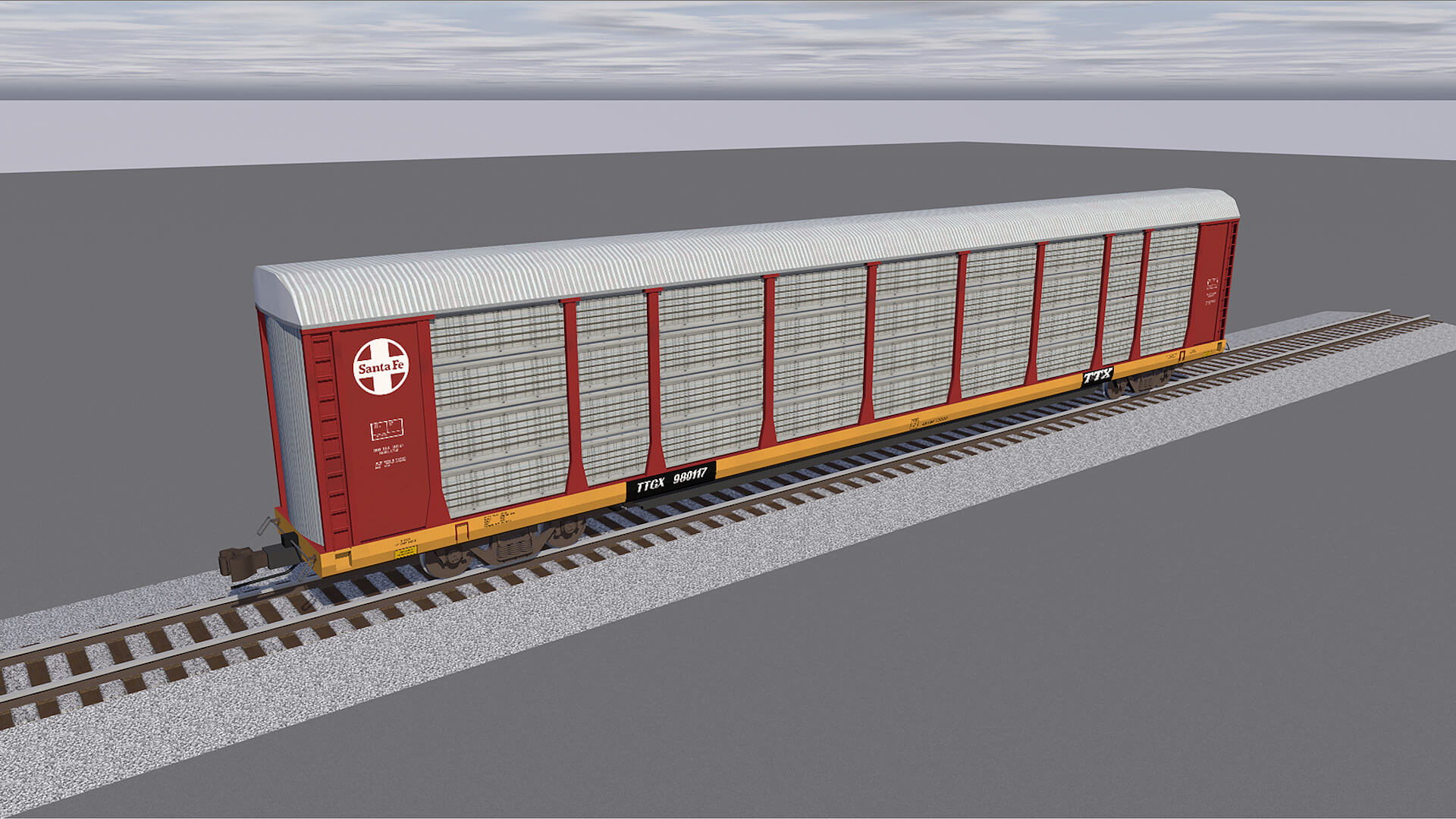 Train Car - Santa FE Autorack - Car Carrier 3D Model by SpiritSwitchboard