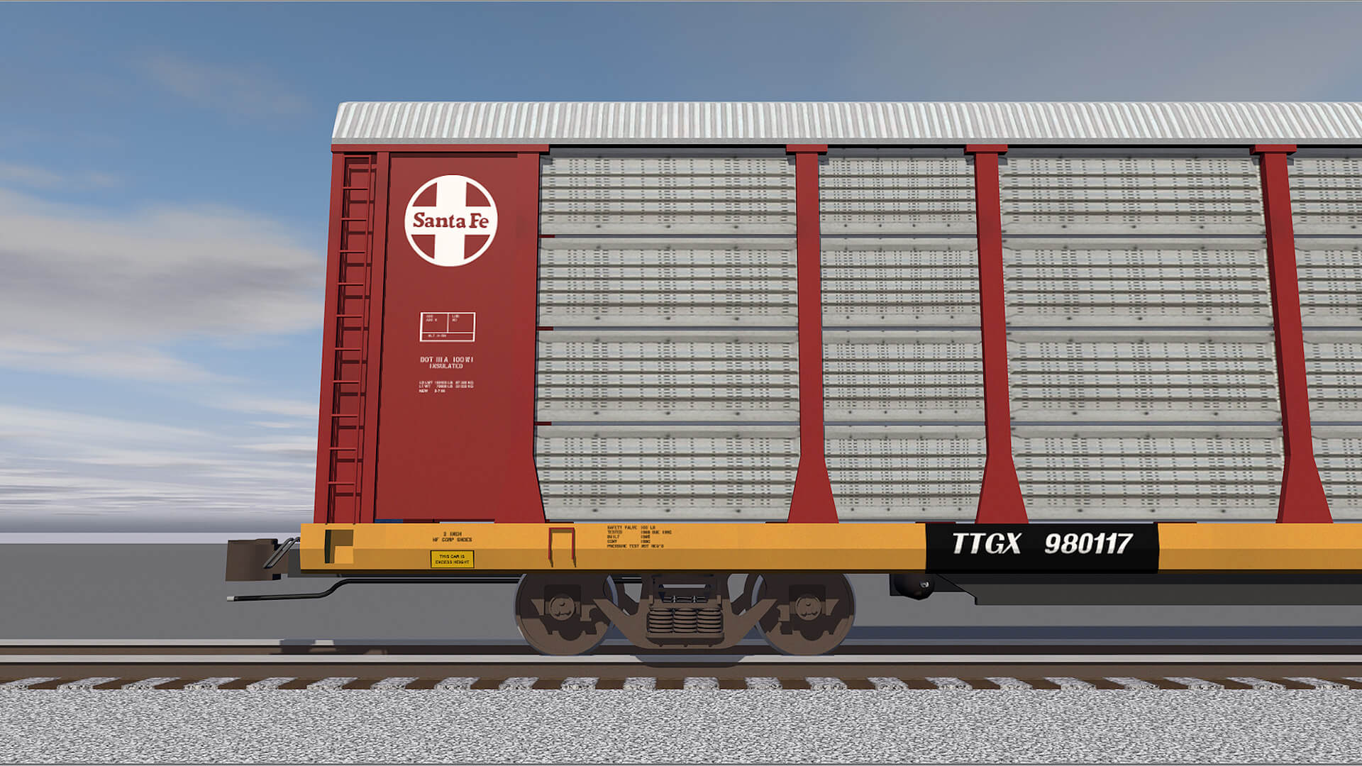 Train Car - Santa FE Autorack - Car Carrier 3D Model by SpiritSwitchboard