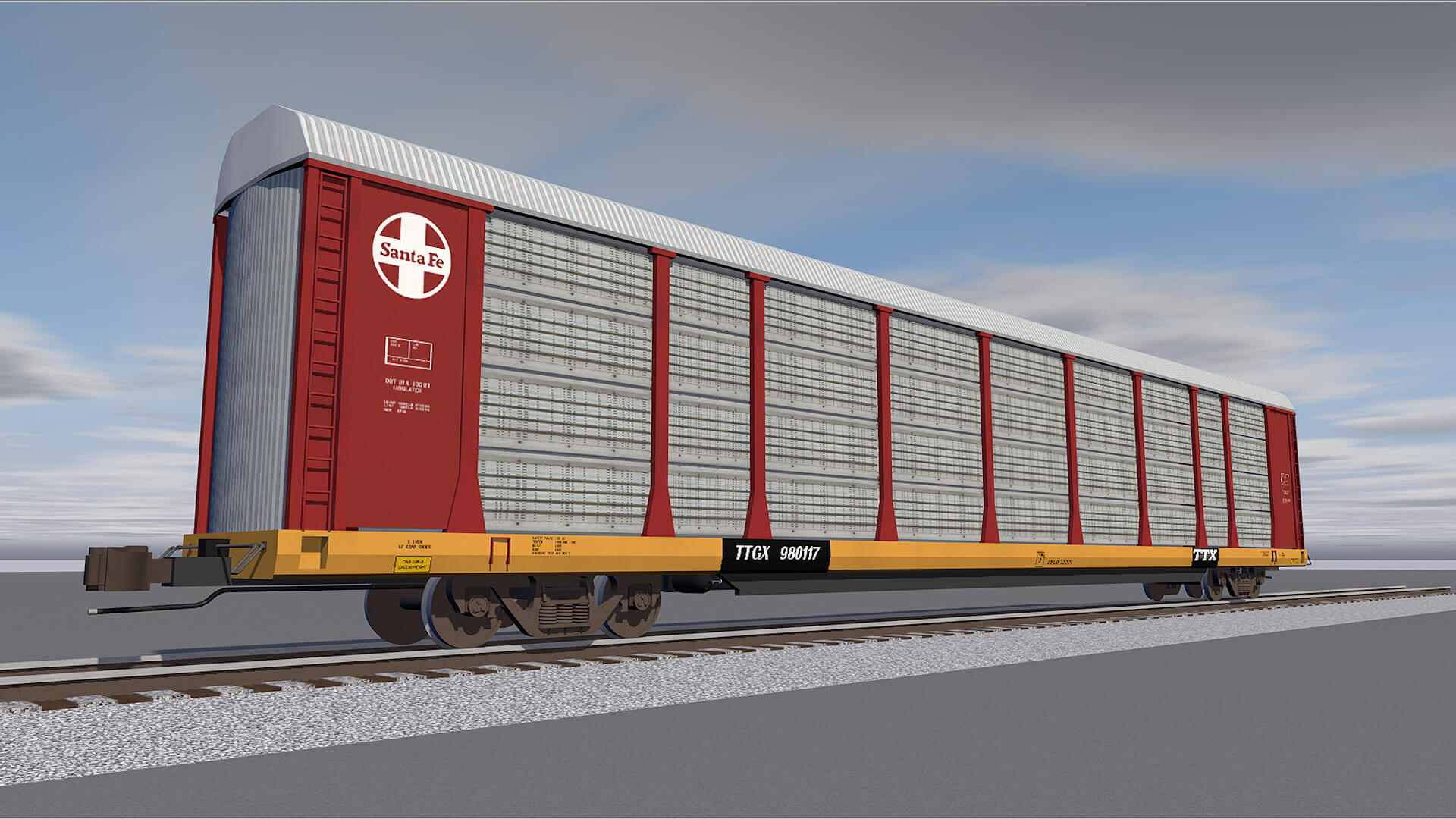 Train Car - Santa FE Autorack - Car Carrier 3D Model by SpiritSwitchboard