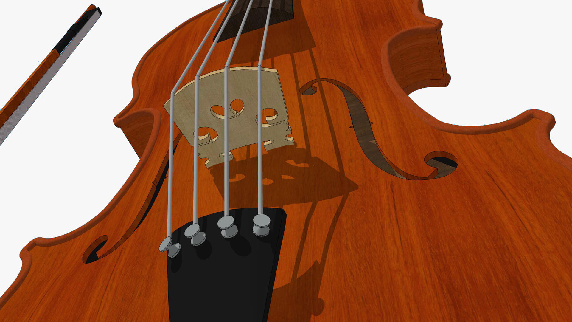 Violin and Bow With Wood Finish - 3D Model by SpiritSwitchboard