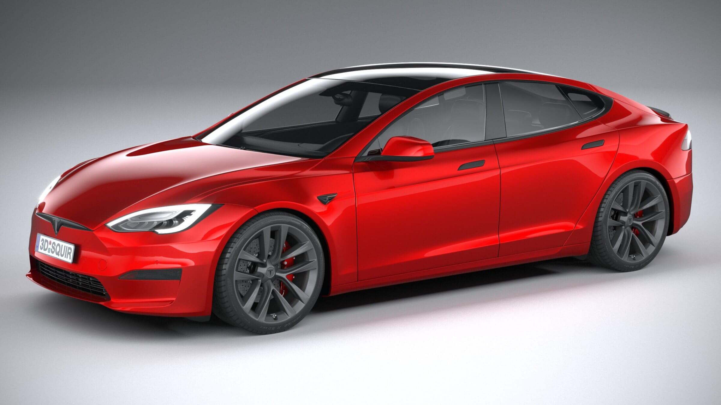 Tesla Model S Red Side View