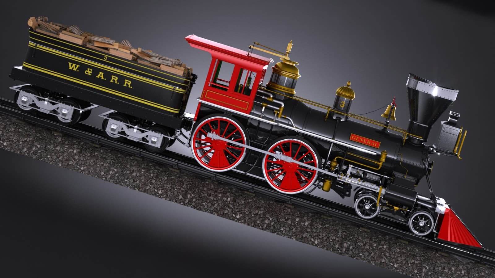 The General 4-4-0 Steam Locomotive 3D Model by SQUIR