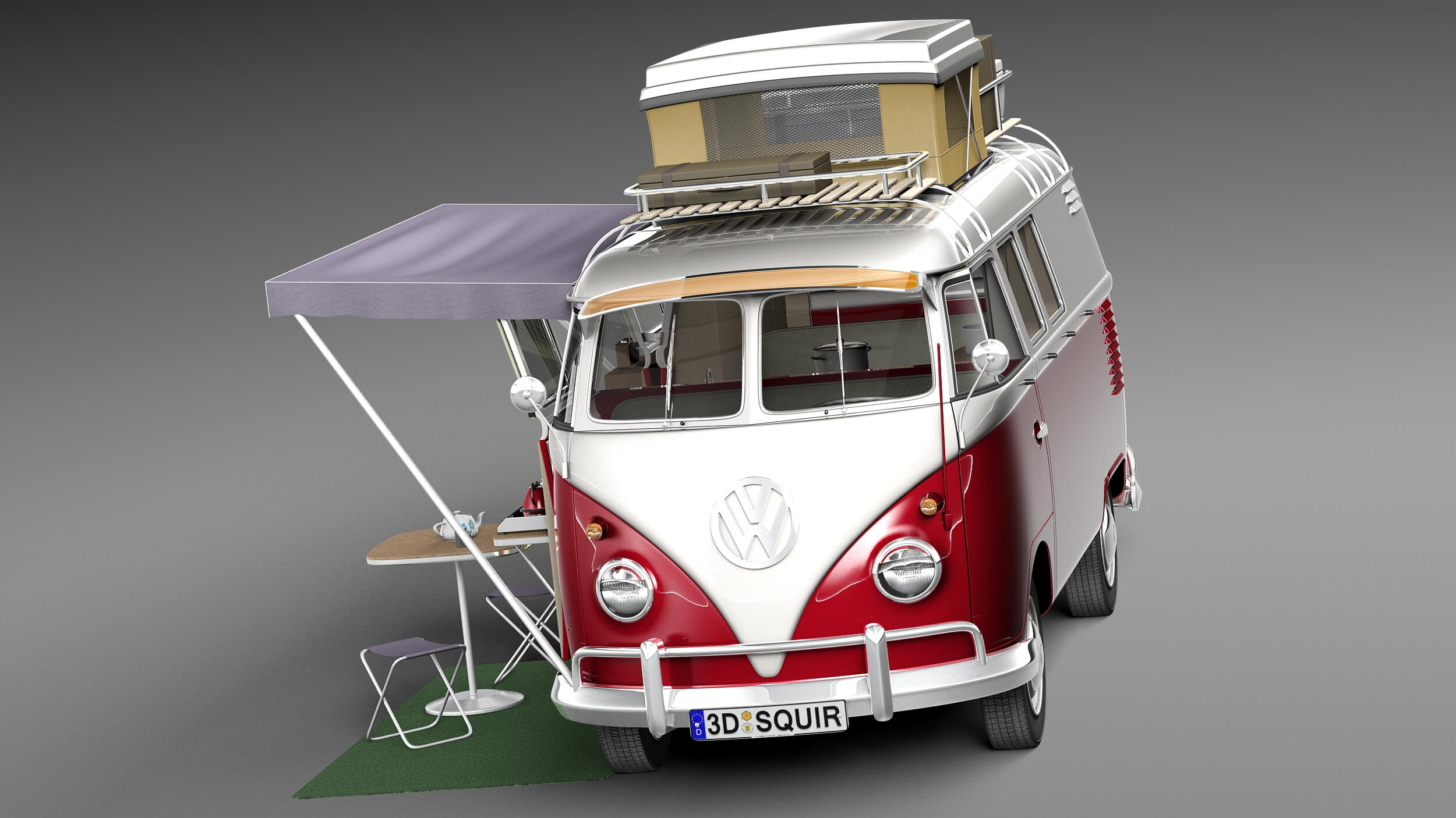 Volkswagen Camper Van Open Roof 1950 - 3D Model by SQUIR