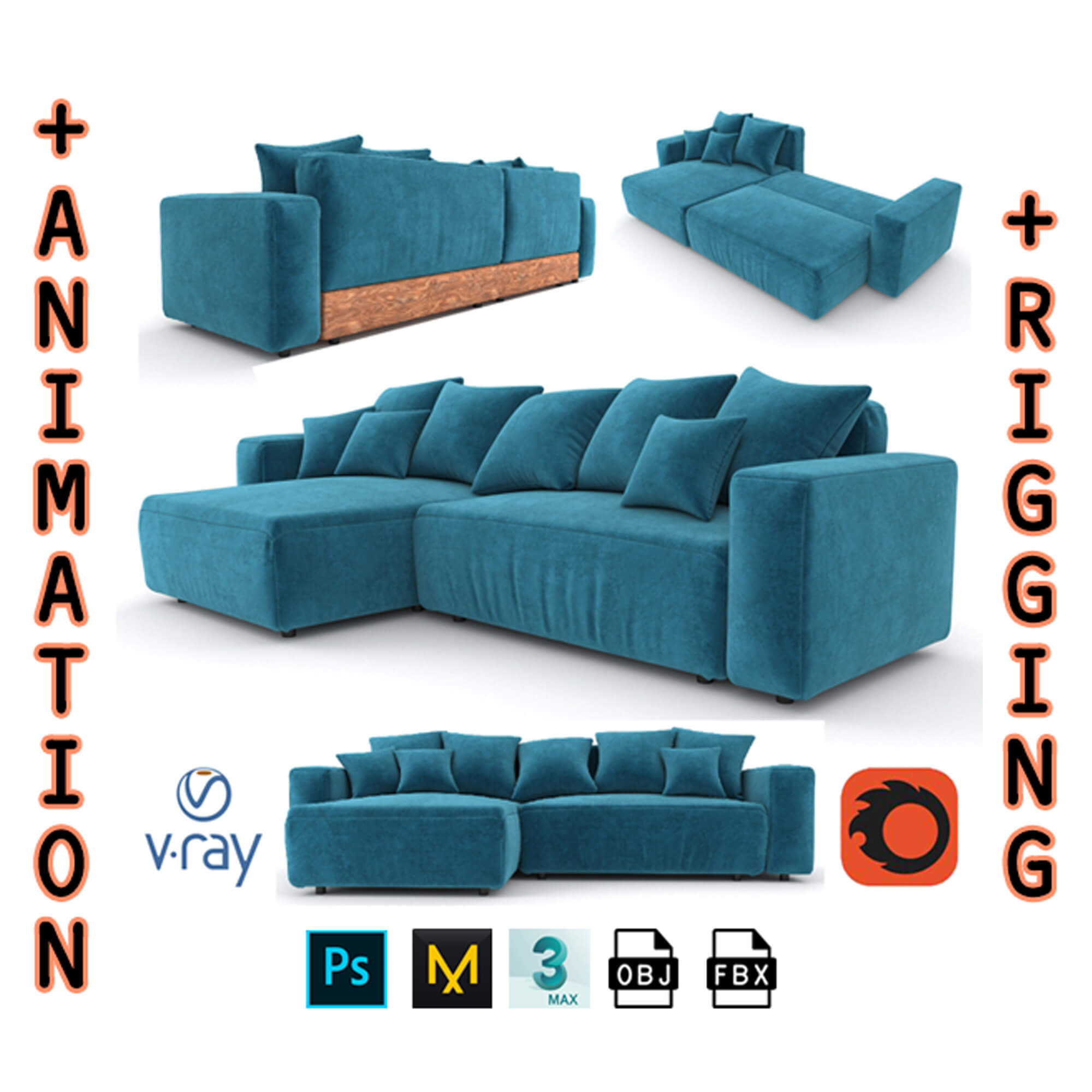 Soft Corner ZT30 Sofa With Rigging and Animation - 3D Model by srgb_studio