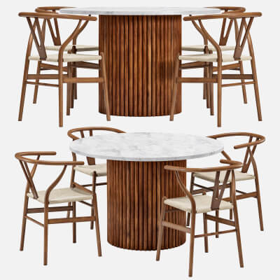 Cult Furniture Dining Set Medby Table-Wish Chair 3D Model by sta_84