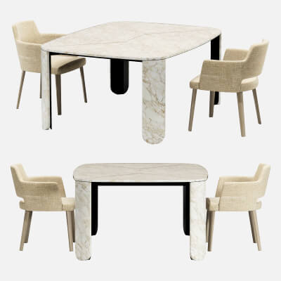 Gallotti and Radice Clemo-T Dining Set 4 170X130 3D Model by sta_84