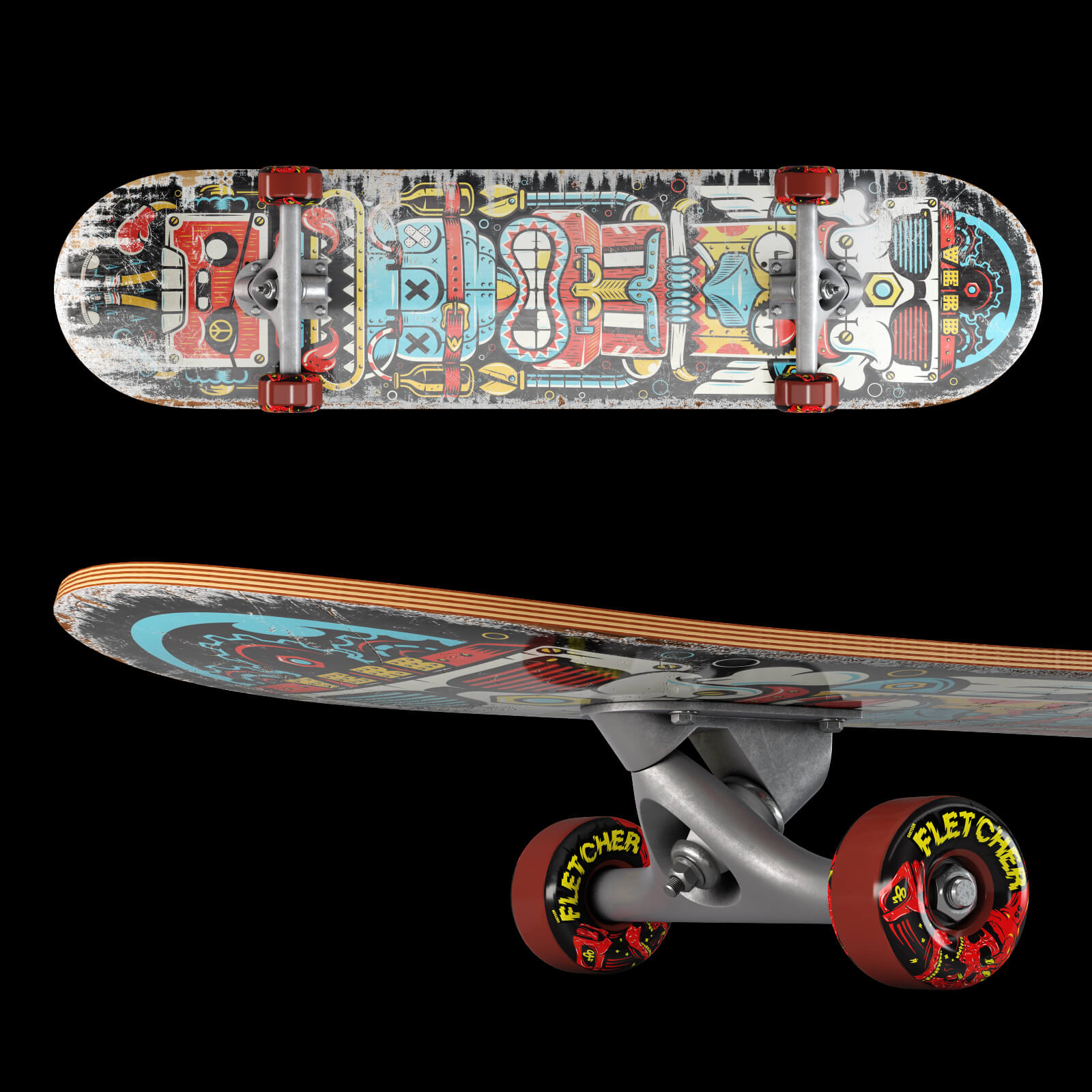 Skateboard Set 007 - 3D Model by sta_84