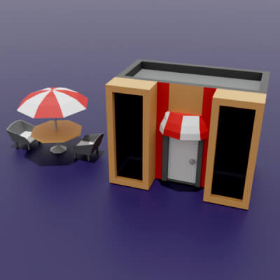 Low Poly Cafe Building with Outdoor Table Set Stylized City - 3D Model ...